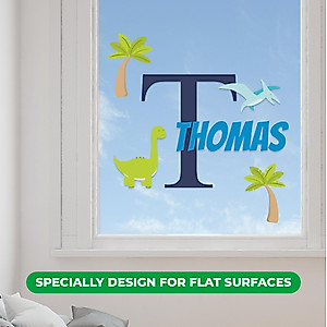 EGD Multiple Font Custom Name & Initial Dinosaur Wall Decals I Personalized Dinosaur Bedroom Decor for Boys or Girls I Birthday Party Supplies I Nursery Wall Decal I Multiple Element Options