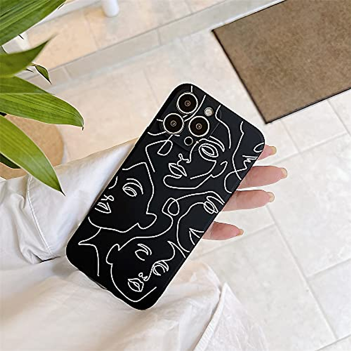 KAXLIDEN Abstract Art Line Face Design Silicone Case for iPhone 14 Pro Max 6.7" - Black