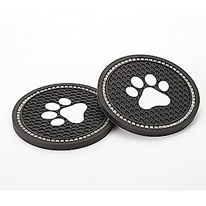 JIMAT Bling 2 Pack PAW Car Coasters for Cup Holders in Holder Set Accesories Crystal Vehicle Interior Accessories Mats Women Lady Girl 2.75in Diameter (Black) (JM-8698)