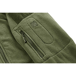 CRYSULLY Men's Tactical Front Zip Fleece Lining Hunting Mountaineering Jackets Windbreaker Coat Army Green