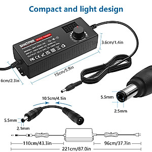 SHNITPWR AC Adapter 120W Universal Power Adapter 4V 5V 6V 9V 12V 15V 18V 19V 20V 24V Adjustable Switching Power Supply 100V~240V AC to DC 4V ~ 24V 5A Converter with 14 Tips & Polarity Converter