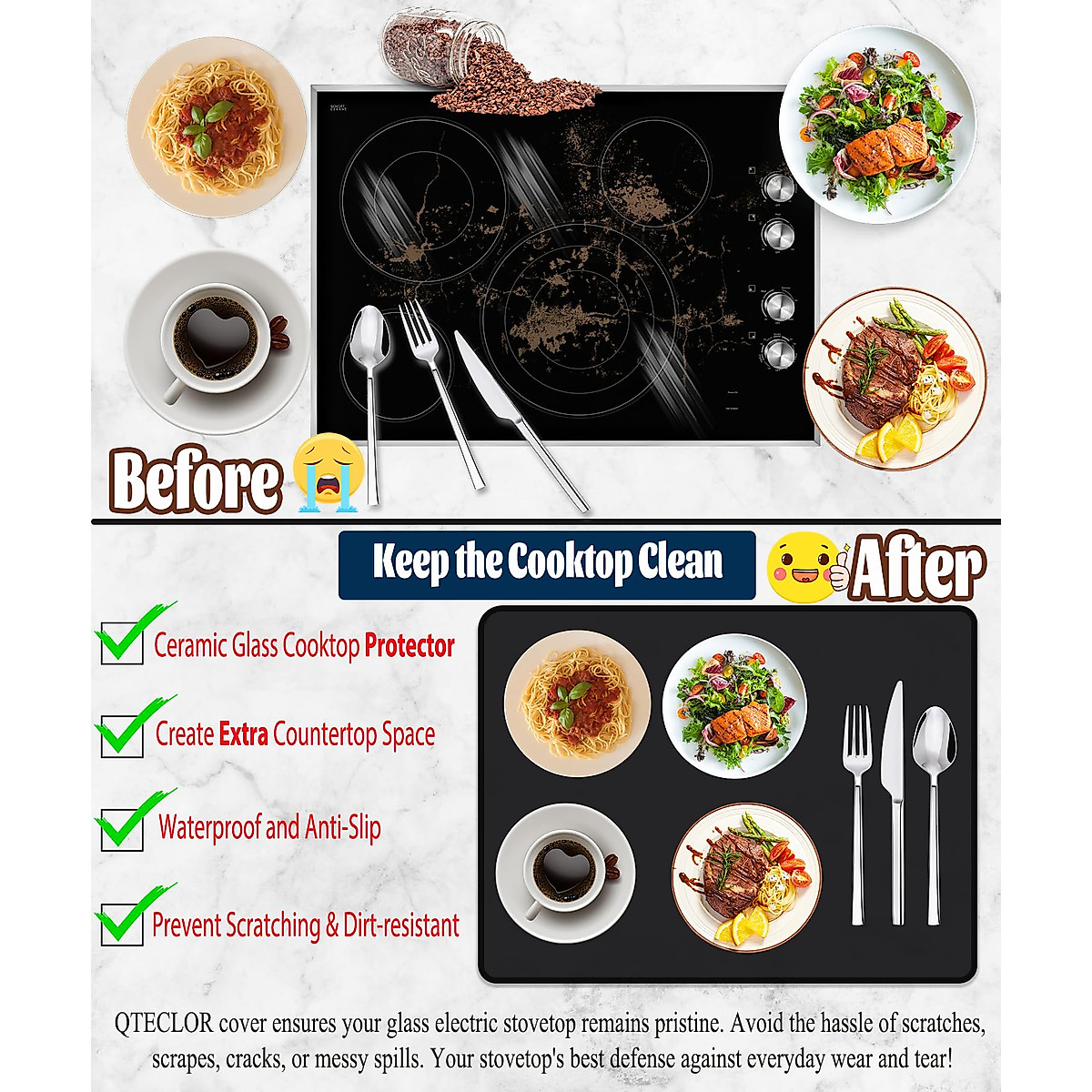 Stove Top Covers, Extra Large Stove Top Cover for Electric, Anti-Slip Waterproof Flat Top Oven Cover Mat Electric Cooktop Cover Protector,Ceramic Glass Stove Top Protector Mat 28.5" X 20.5" Black