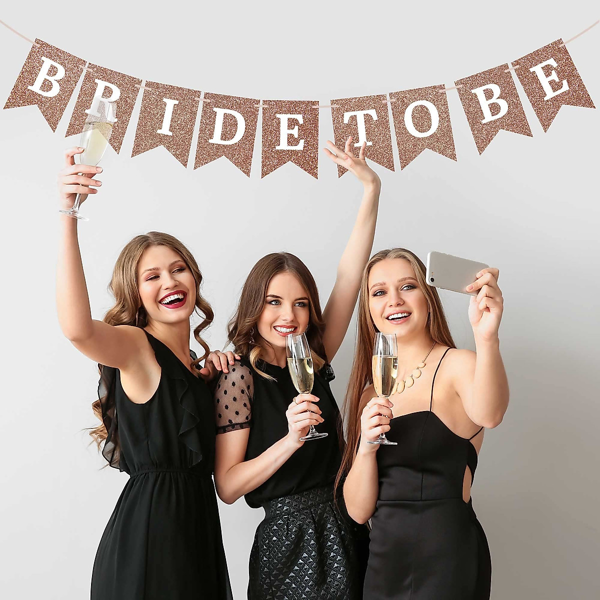 Pre-Strung Bride to Be Banner - NO DIY - Rose Gold Glitter Bachelorette Bridal Party Banner - Pre-Strung Garland on 8 ft Strand - Rose Gold Bridal Party Decorations & Decor. Did we Mention no DIY?