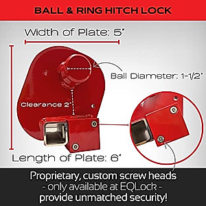 Equipment Lock BRHL - Steel Ball and Ring Hitch Lock - Durable, Secure Trailer Hitch Lock - Trailer Accessories - Electro-Plated and Powder Coated Finish - Red