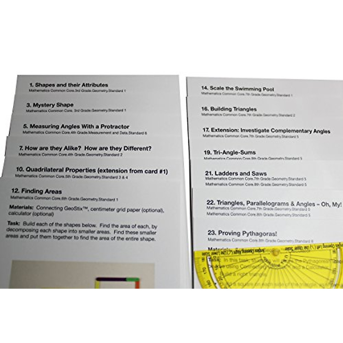 Curious Minds Busy Bags Geometry Snap Together Sticks with Compass and Activity Guides - Common Core Math Manipulative - Hands on Learning Math for Elementary Students