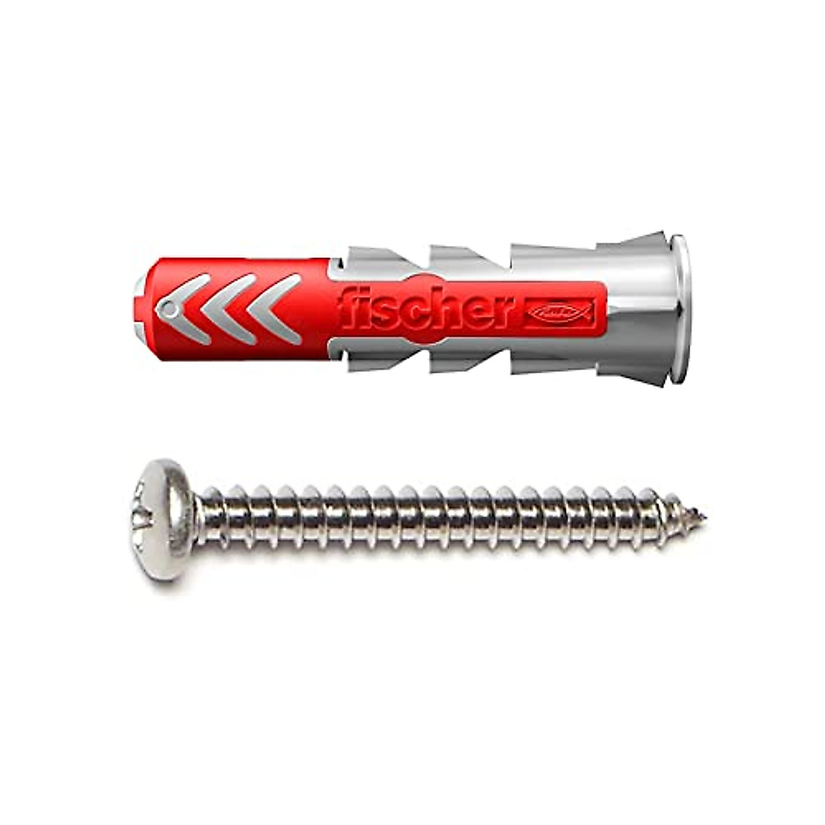 fischer DuoPower 1/4" x 1-3/16" S PH, powerful universal plug with panhead screw, intelligent 2-component technology for fastenings in concrete, bricks, gypsum plasterboard, etc., 50 plugs & 50 screws