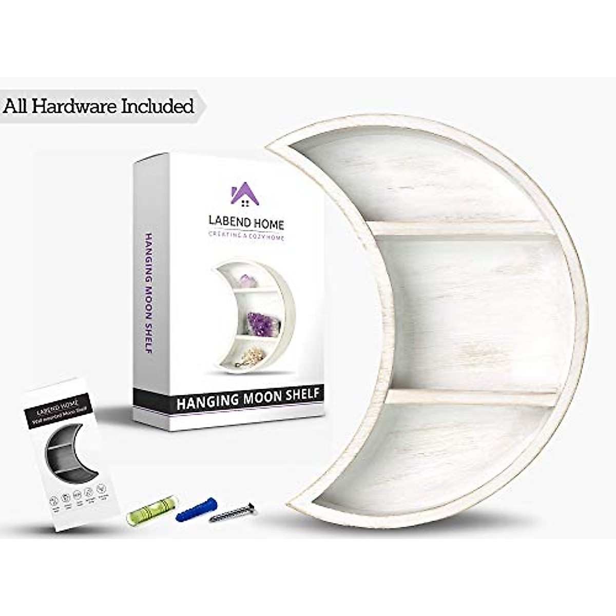 Moon Shelf for Crystals - Crystal Shelf Display and Crystal Holder - Crystal Display Shelf - White Crescent Moon Shaped Shelf - Boho Nursery Decor - Nursery Shelves for Bedroom, Kids Room, Baby Room