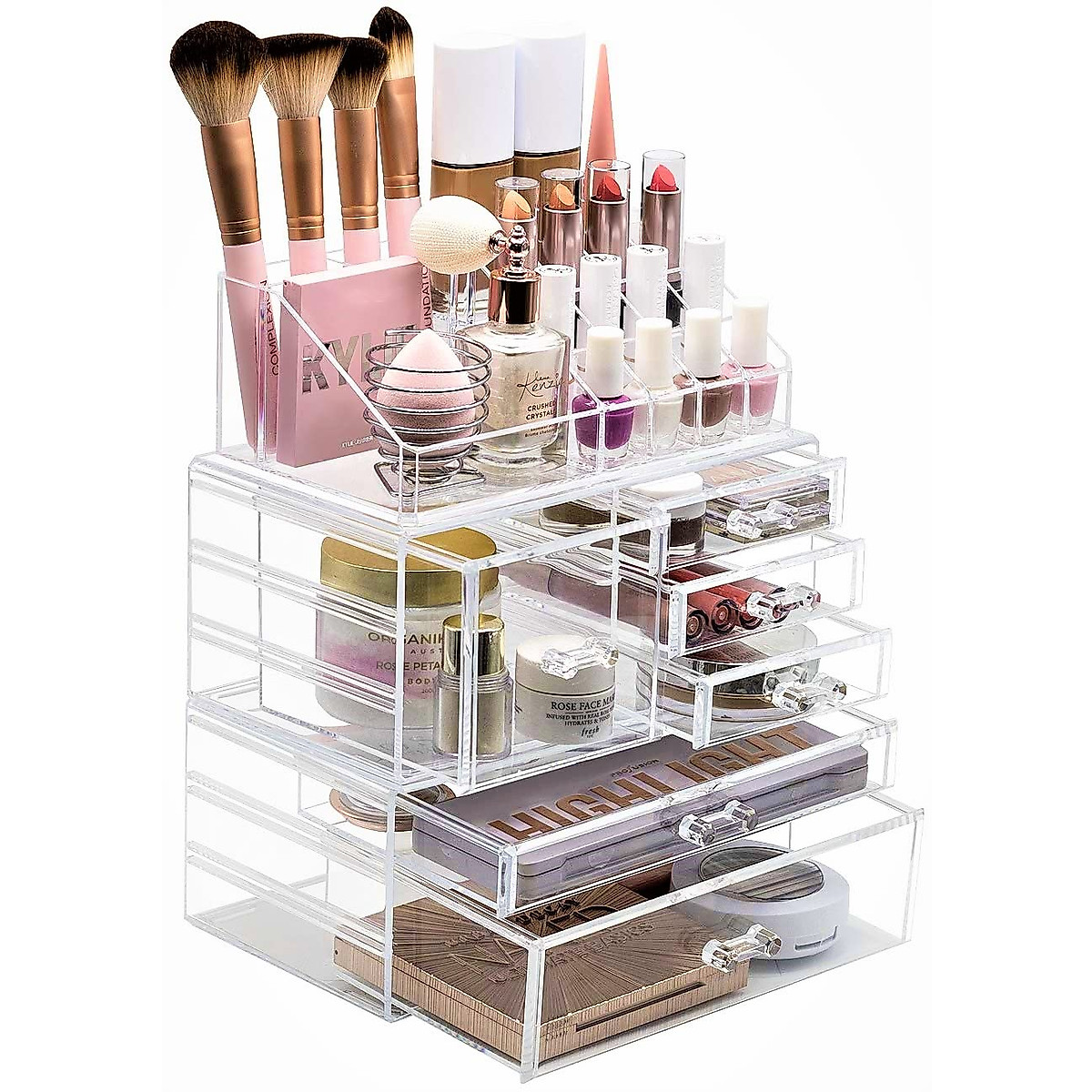 Sorbus Large Clear Makeup Organizer - Detachable 3-Piece Jewelry & Make Up Organizers and Storage Set - Spacious Cosmetic Display Tower - Makeup Organizer for Vanity, Bathroom, Dresser & Countertop