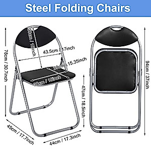 BBTO 8 Packs Folding Chairs, Padded Folding Chair, Black Metal Foldable Folding Chairs Portable Stackable Commercial Seat with Steel Frame for Outside Events Office Wedding Party Picnic Kitchen