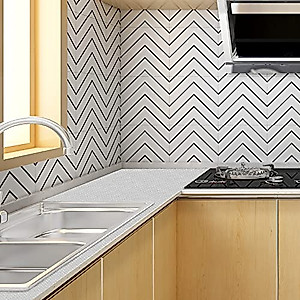 Self-Adhesive Silver Foil Wallpaper for Kitchen, Aluminum Foil Stickers Oil Proof Waterproof, Heat Resistant Wall Sticker for Cabinet Countertops Drawer Liner (15.7 x 196.8 Inch)(0.4 x 5m)