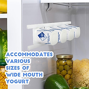 DLUGOPIS 6 Pcs 20 Capacity Fridge Yogurt Organizer Yogurt Fridge Holder Yogurt Storage with Self Adhesive Tapes Yogurt Container for Fridge 3.75 Inch Multiple Sizes Yogurt Refrigerator, white
