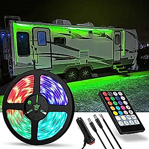 WELLUCK RV LED Camper Awning Lights, 12V, 12FT/3.6M, Dimmable, Remote Control, Warm White Mode and RGB Mode, LED Light Strip Exterior Lighting Fixture for RV Camping Canopy Motorhome Travel Trailer