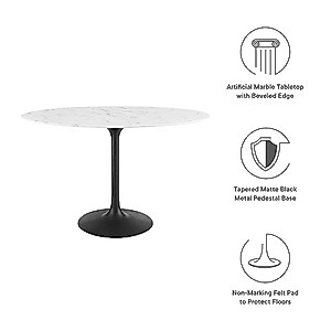 Modway Lippa 48" Oval Artificial Marble Dining Table, Black White