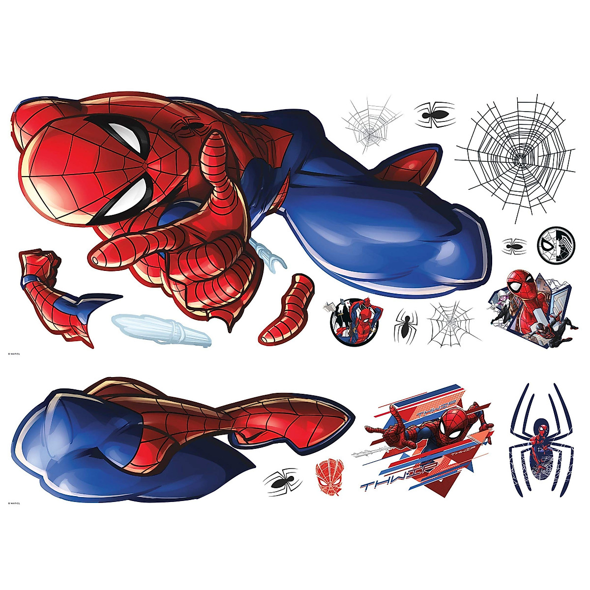 RoomMates RMK4234GM Spider-Man Peel and Stick Wall Decals, 27.36 inches x 33.61 inches, Blue, red, Black