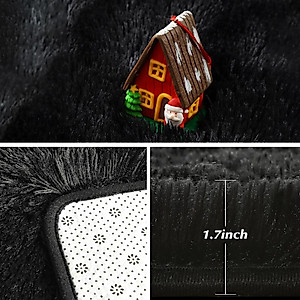 Black Fluffy Round Rug,Soft Area Rugs for Girls Room, Shaggy Rugs 4'X4' for Living Room,Non Slip Circle Rug for Kids Bedroom,Shag Plush Nursery Rug,Fuzzy Plush Rug for Dorm,Cute Furry Room Decor Rug