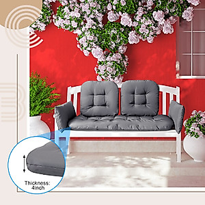 5 Pieces Wicker Patio Cushion Sets Include 1 Loveseat 2 U-Shape 2 Matching Chair Cushions Indoor Outdoor Tufted Settee Bench Cushions Replacement Loveseat Cushions for Outdoor Furniture (Light Gray)