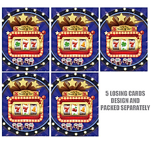 juccybe Casino Games Scratch Off Gambling Cards for Fun Vegas Casino Gambling Games Night Party Supplies, 30 Pack Slot Machine Theme Designed Cards Including 4 Winning 777 Game Cards