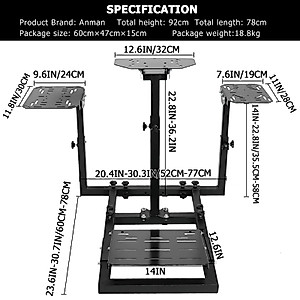 Anman G29 Racing Flight Simulator Stand with Pro 3 Gear Shifter Panels Fit for Logitech/Thrustmaster/Hotas Warthog G27 G29 G920 TX PXN,Professional Steering Wheel Stand,Not Include Wheel & Pedals