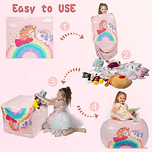 Yoweenton Pink Bean Bag Chair for Girls Decorations, Stuffed Animal Storage, Chairs for Kids, Medium Size,Velvet Extra Soft Cover Only