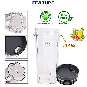 2 Pack 16oz Single Serve Cups &6 Fins Blender Blade Assembly, Replacement Parts for Nutri Ninja Compatible with Nutri Ninja BL660 1500WBL770A 30/ BL770 30/BL773CO 30/BL771 30/BL772 30/ 1200W BL780