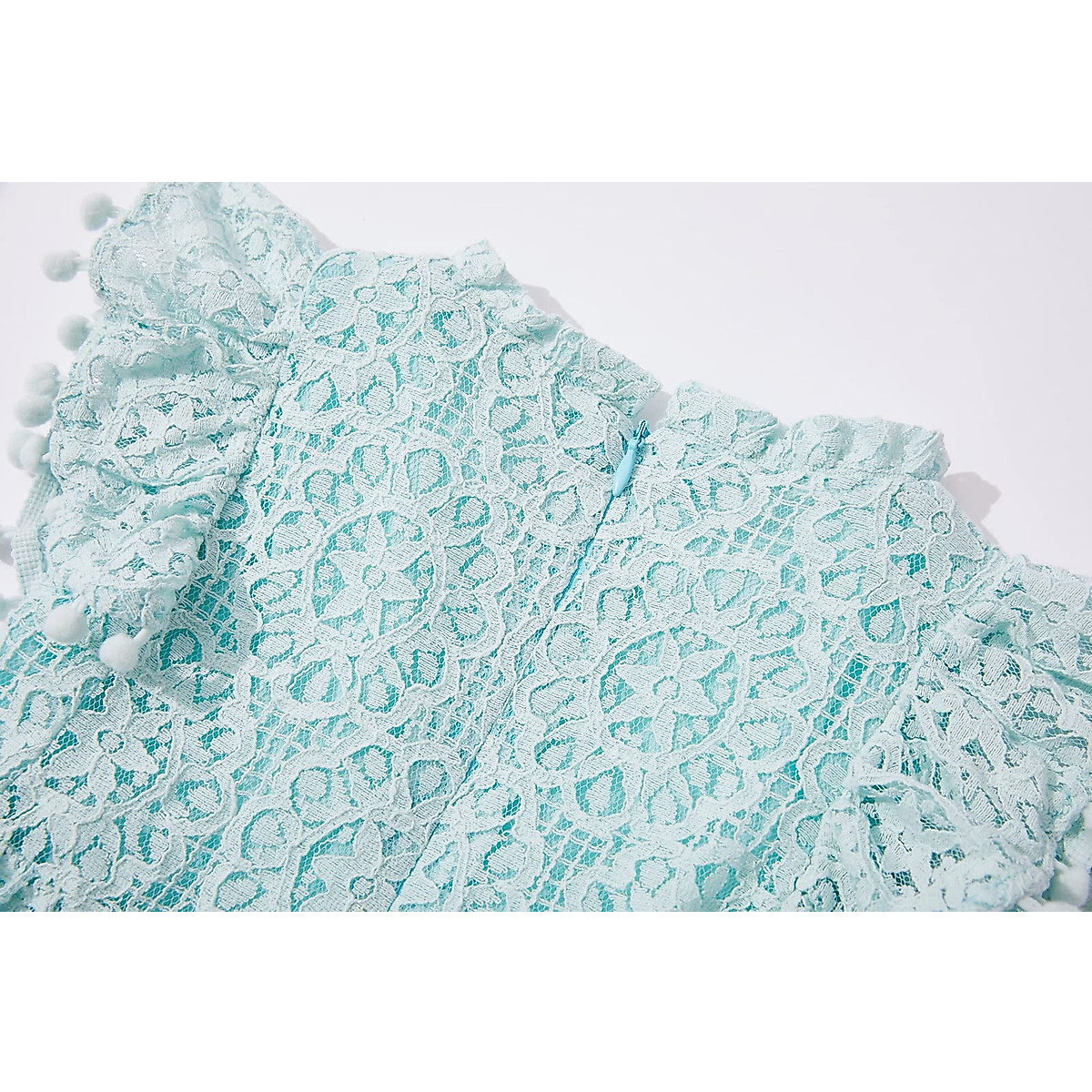 Csbks Toddler Girls Cute Pompoms Lace Floral Elegant Retro Swing Party Dress Blue-Green 130