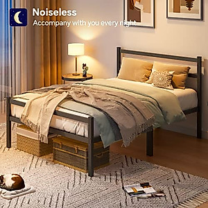 FEMOND Twin Bed Frame with Headboard and Footboard, 14 Inch Metal Bed Frame Platform with Storage, Noise Free, Heavy Duty Steel, No Box Spring Needed, Anti-Slip, Easy Assembly (Max Load: 1000lb)