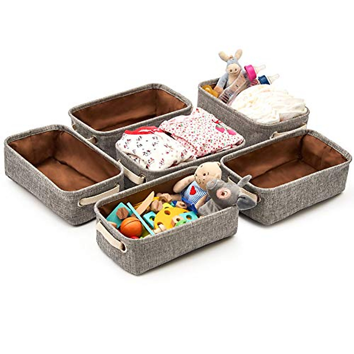 EZOWare 6pc Storage Bins Baskets, Small Folding Drawer Dresser Desktop Organizer Cubes Set with Handles -12 x 7 x 4 inch - Dark Gray