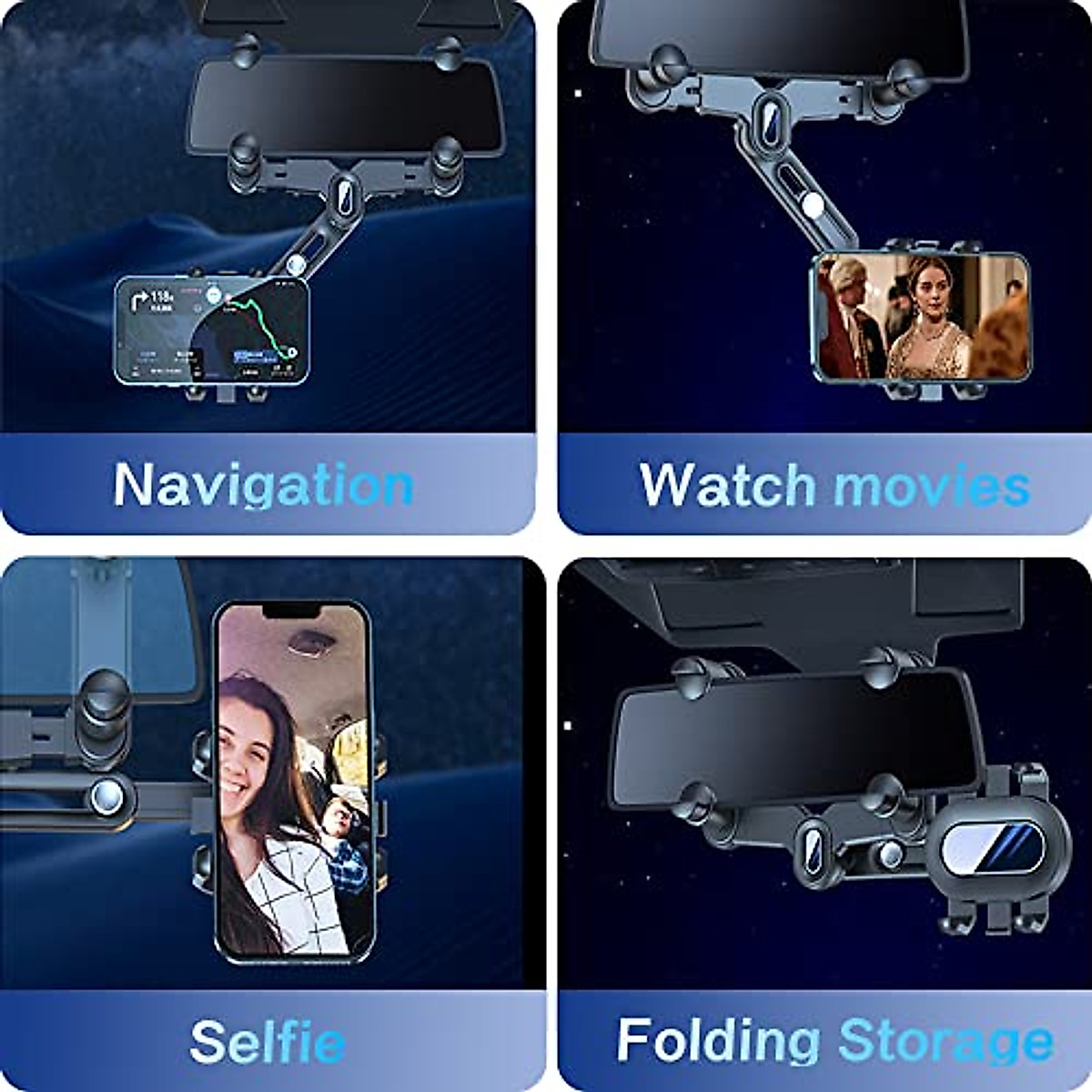 VOKEEH Phone Holder Rearview Mirror Phone Holder for Car, Phone Holder Mount,Rotatable and Retractable 360-degree Rotation Adjustment for 99% Mobile Phones & Car