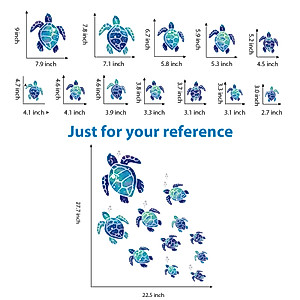 12 Pcs Sea Turtle Wall Decals Ocean Turtle Vinyl Stickers Underwater Bathroom Decals Waterproof Wall Sticker Decoration for Home Office Nursery Room Toilet (Blue)