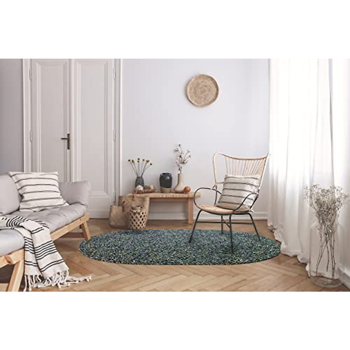 Sabrina Tweed Indoor/Outdoor Oval Braided Rug, 4 by 6-Feet, Denim