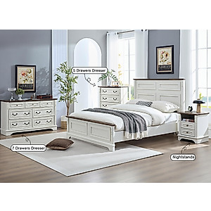 BOSHIRO Farmhouse 7 Drawers Dresser, Dressers for Bedroom, 54" Wide Wood Rustic Chest of Drawers with Carved Pilasters, Storage Organizer, Living Room, Hallway, Antique White