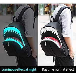 Shark Backpacks for Teen Boys, Cool Kids Backpack for School Bookbags (Glow)