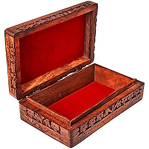 Ajuny Wooden Indian Handmade Carving Box Jewelry Storage Holder Perfect Gifts For Women 8x5x2.5 Inch