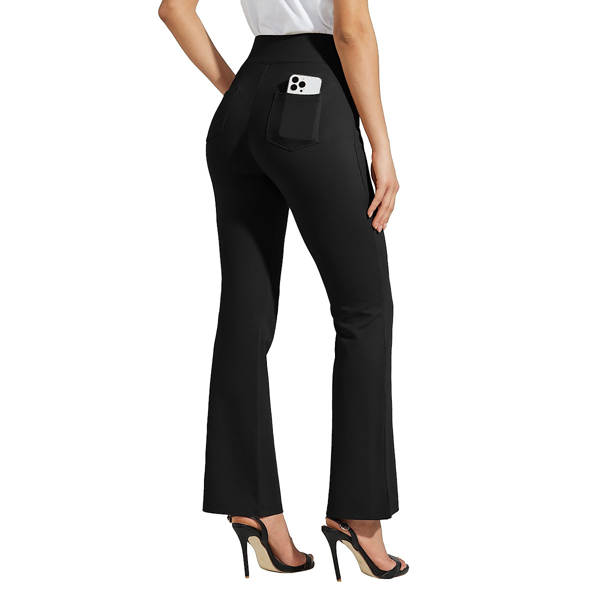 Willit Women's Yoga Dress Pants Bootcut Work Slacks Stretch Office Casual Flare Pants Regular 4 Pockets 30" Black S
