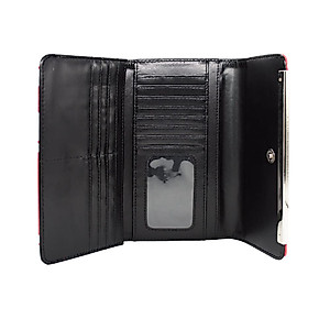 Buckle Down Women's Disney Wallet, Envelope Foldover, Stitch Bounding Lilo Dress Leaves, Red White, Vegan Leather, 8.0" x 4.5"