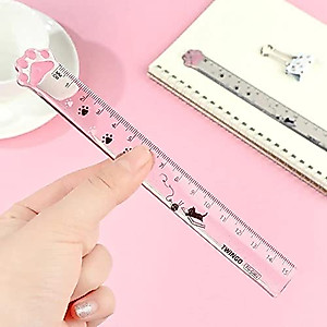 AKOAK 2 Pieces (15 cm) Cute Cat's Paw Straighter Ruler, Plastic Clear Student Ruler, for DIY Drawing/Line Drawing/Measuring/School/Home/Office Supplies, Children's Gifts