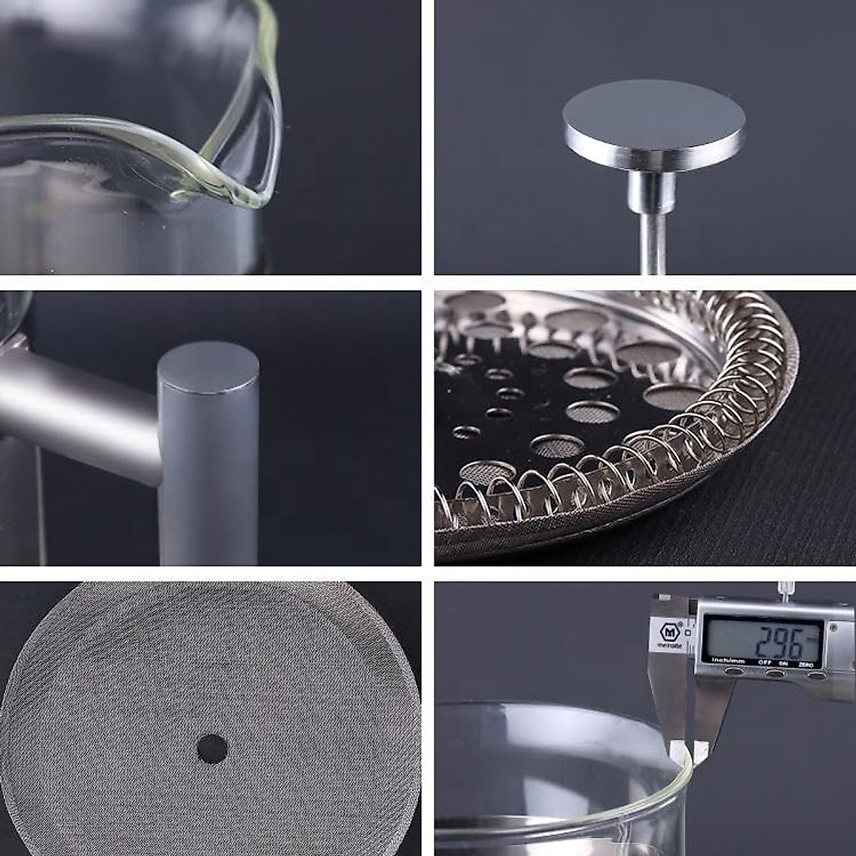 BENI SOIS-TU 34 oz French Press Coffee Maker - Borosilicate Glass, Coffee Brewer, Stainless Steel Plunger, Tea Press for loose Tea, Heat Resistant, Silver