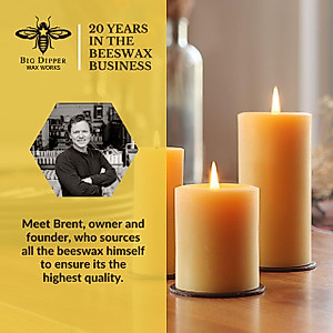 Big Dipper Wax Works Beeswax Pillar Candle, 60-Hour Long Burn, Pure Beeswax Candle, Medium 3" x 3.5"