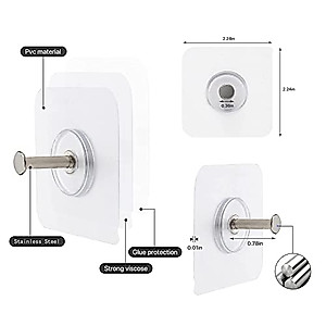 Ginmino Adhesive Wall Hooks Transparent Self Adhesive Hooks Stainless Steel Waterproof and Oilproofm,Suitable for Bathroom Kitchen,20 Pack