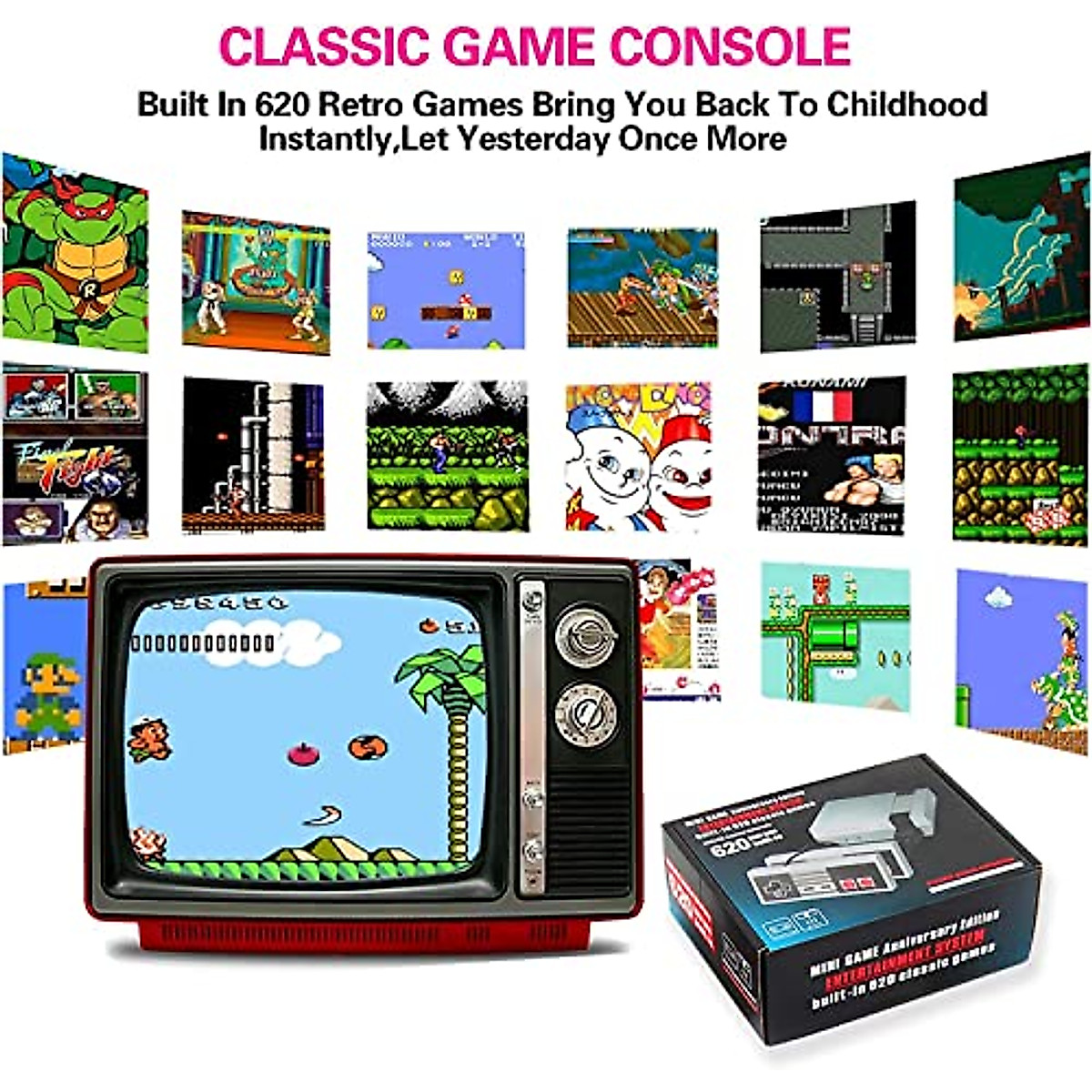 GameNext Mini Game Console Childhood Video Game Consoles Built-in 620 Games with NES Dual Controllers Handheld Game Player Console Classic System Edition Plug & Play For Kids & Adults