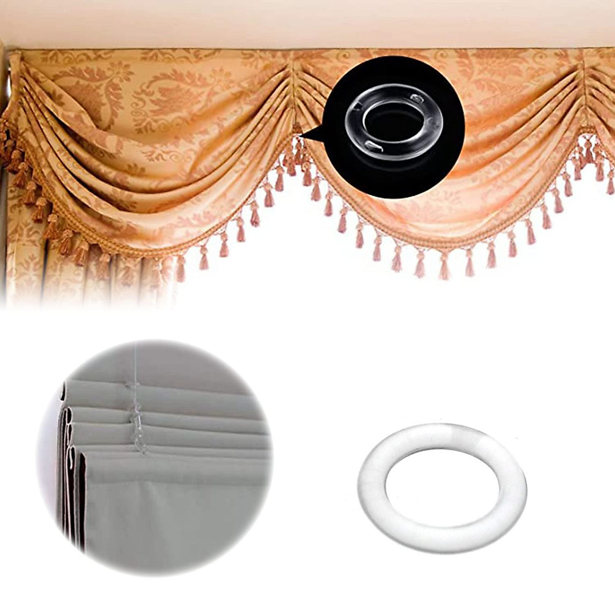 Cafe Curtain Ring ZZLZX 100PCS Clear Plastic Rings, O-Rings for Roman Shades, Roman Blind Curtain Rings