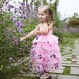 CHENBAO Baby Girls Tutu Dress Flower Girls Dress Ruffle Tulle Kids Birthday Party A-Line Dress Infants Sling Boho Summer Sundress Baby Shower Princess Gown Pink Easter Size 6-12 Months