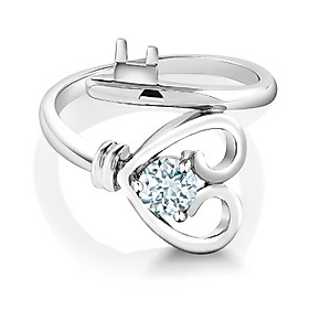 Gem Stone King 925 Sterling Silver Sky Blue Aquamarine Heart Key Women Ring (0.40 Cttw, Round 5MM, Gemstone Birthstone, Available 5,6,7,8,9) (Size 6)
