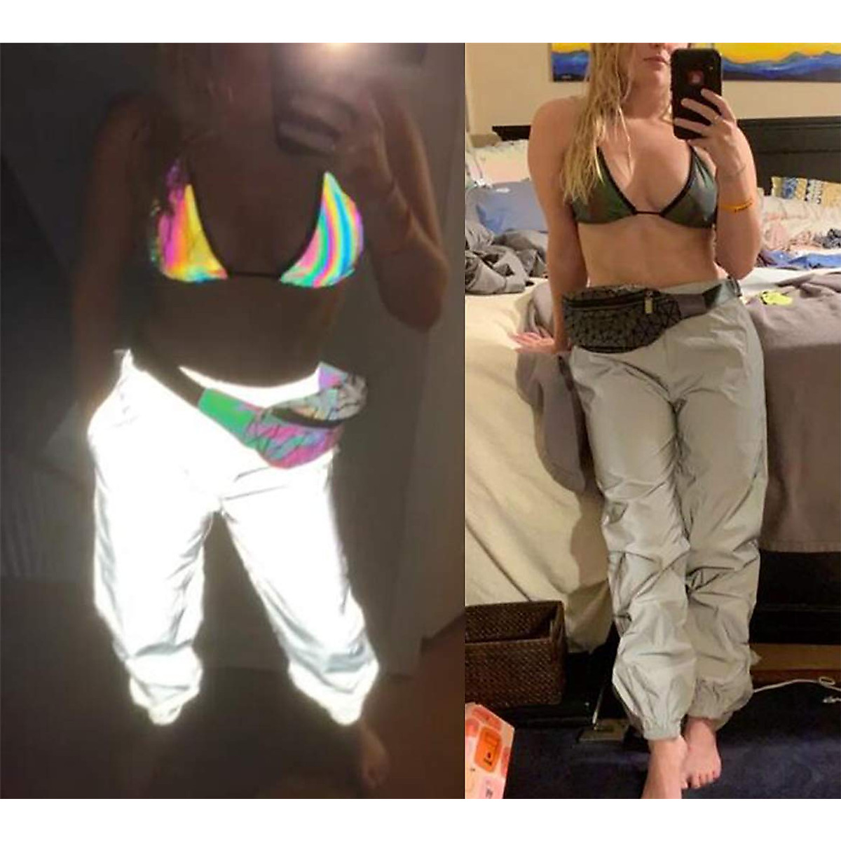 RARITYUS Men Women Rave Reflective Pants Sweatpants Trousers Dance Jogger Pants with Pockets for Casual Sport Party Festival