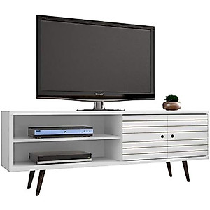 Manhattan Comfort Liberty Mid Century Modern TV Stand for Televisions up to 60 Inches, Bedroom and Living Room Entertainment Center with Storage, Shelves, and Cabinet, 63" Wide, White