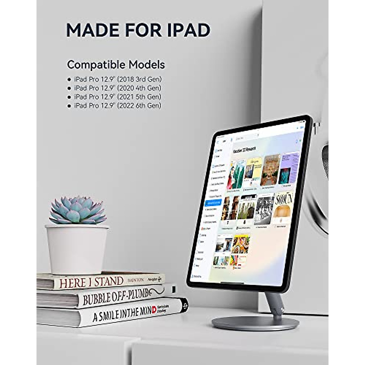 LULULOOK Magnetic iPad Stand for iPad Air 13-inch M2 (2024), 360° Rotating Aluminum Alloy Tablet Stand for Desk Foldable iPad Holder for iPad Pro 12.9'' 6th/5th/4th/3rd