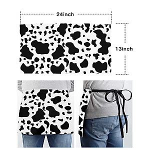 SODIKA Waist Apron with Pockets Half Apron Waitress Waiter Chef Works Unisex Short Aprons Cow Print Animal Themed Black and White 24 Inch x 13 Inch