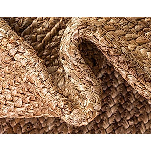 Unique Loom Braided Jute Collection Classic Quality Made Natural Hand Woven with Solid Color Detail Area Rug (8' 0 x 8' 0 Round, Natural/ Navy Blue)