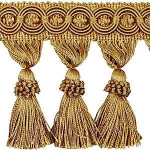 Trims by The Yard Kylie Classic Tassel Fringe Trim, 4” Wide Versatile Fringe, Soft, Fashionable for Home Decoration Items, 10-Yard Cut, Gold
