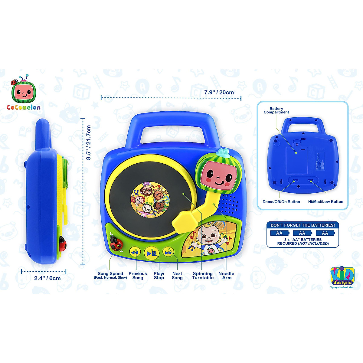 eKids Cocomelon Toy Turntable for Toddlers with Built-in Nursery Rhymes and Sound Effects for Fans of Cocomelon Toys